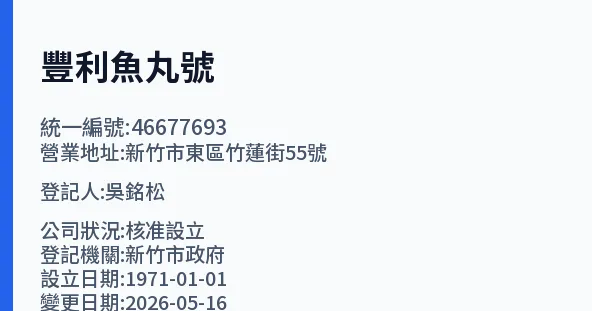 豐利魚丸號的照片-統編 46677693(新竹市) 公司登記資料與營業項目詳細圖表