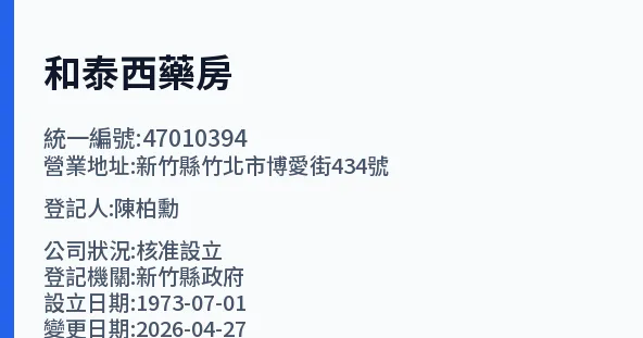 和泰西藥房的照片-統編 47010394(新竹縣) 公司登記資料與營業項目詳細圖表