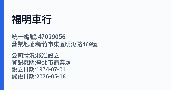 福明車行的照片-統編 47029056(新竹市) 公司登記資料與營業項目詳細圖表