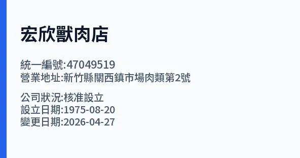 宏欣獸肉店的照片-統編 47049519(新竹縣) 公司登記資料與營業項目詳細圖表