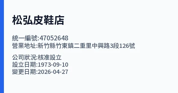 松弘皮鞋店的照片-統編 47052648(新竹縣) 公司登記資料與營業項目詳細圖表