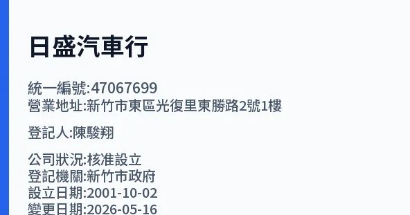 日盛汽車行的照片-統編 47067699(新竹市) 公司登記資料與營業項目詳細圖表