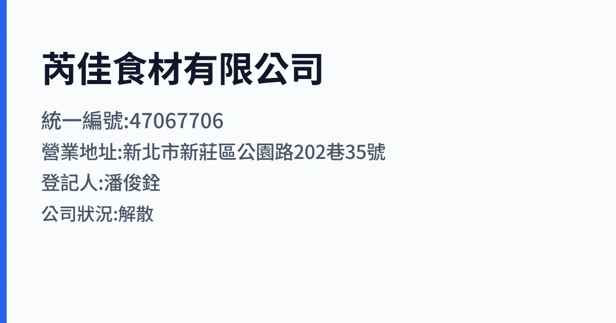 芮佳食材有限公司 - 統編 47067706(新北市) 公司登記資料與營業項目詳細圖表