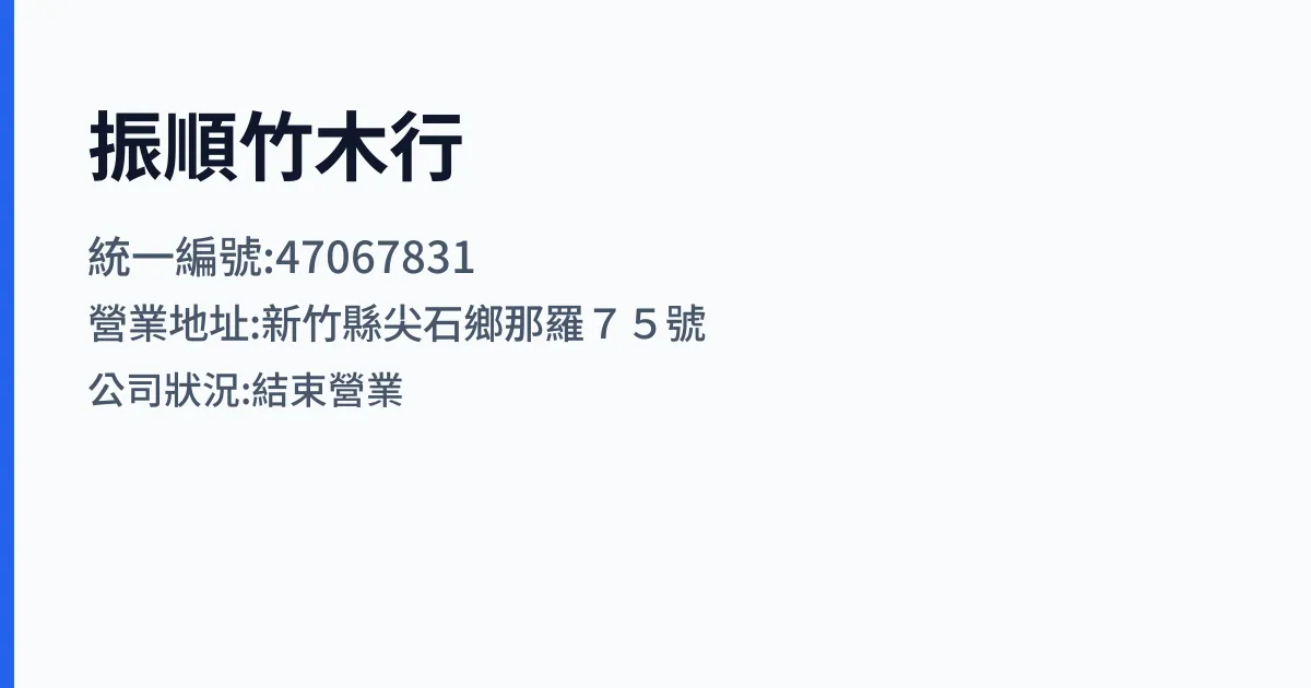 振順竹木行 - 統編 47067831(新竹縣) 公司登記資料與營業項目詳細圖表