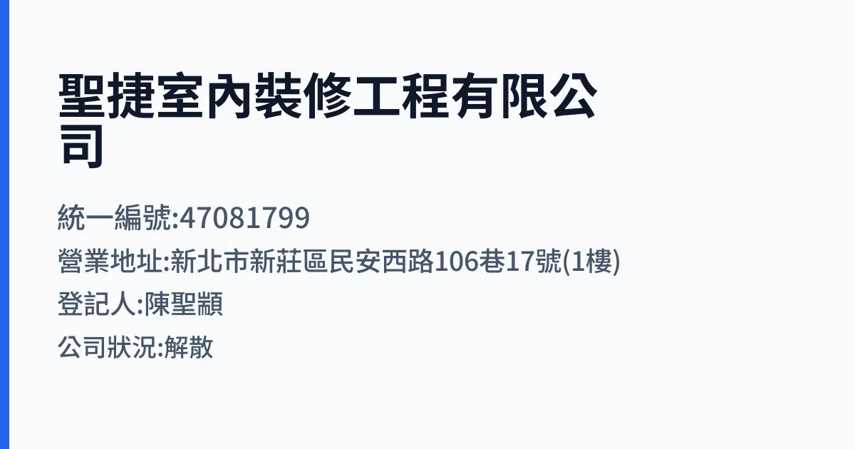 聖捷室內裝修工程有限公司 - 統編 47081799(新北市) 公司登記資料與營業項目詳細圖表