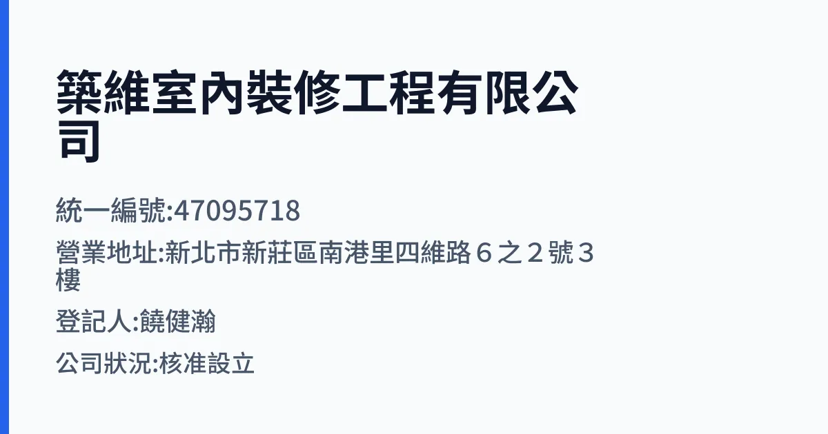 築維室內裝修工程有限公司 - 統編 47095718(新北市) 公司登記資料與營業項目詳細圖表