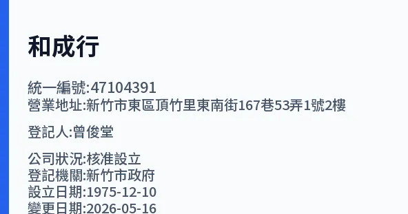 和成行的照片-統編 47104391(新竹市) 公司登記資料與營業項目詳細圖表