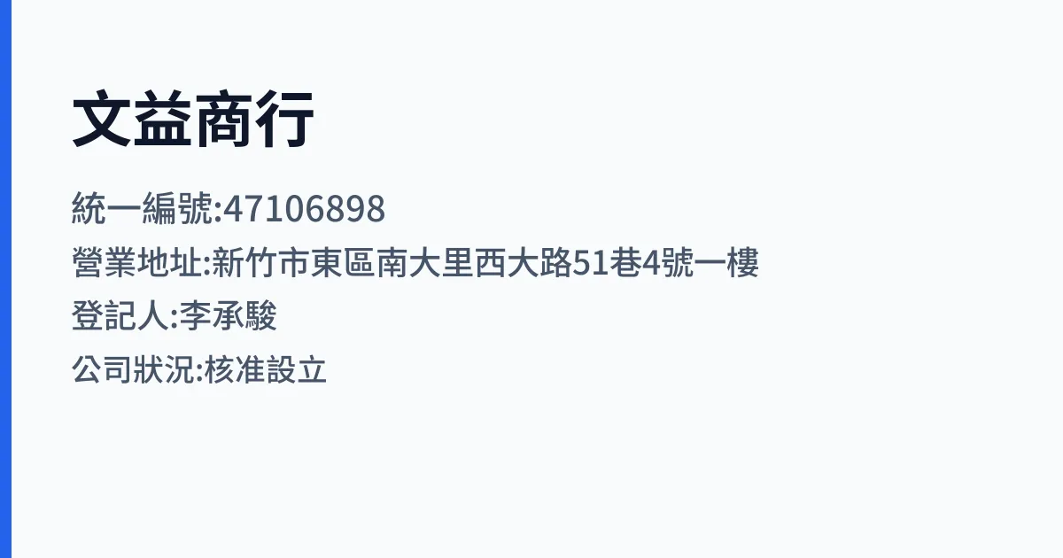 文益商行 - 統編 47106898(新竹市) 公司登記資料與營業項目詳細圖表