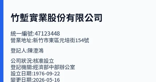 竹塹實業股份有限公司的照片-統編 47123448(新竹市) 公司登記資料與營業項目詳細圖表