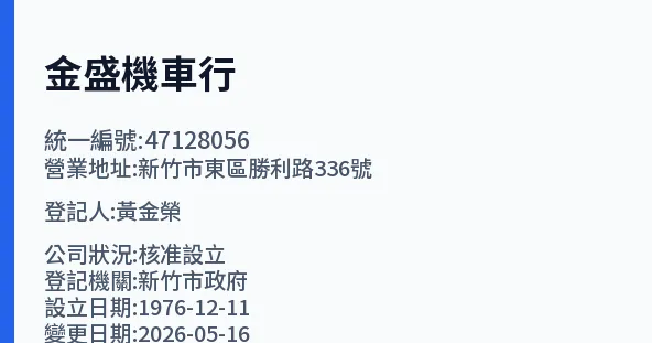 金盛機車行的照片-統編 47128056(新竹市) 公司登記資料與營業項目詳細圖表