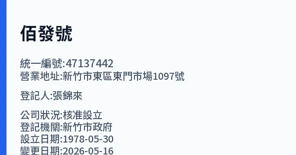 佰發號的照片-統編 47137442(新竹市) 公司登記資料與營業項目詳細圖表