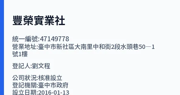 豐榮實業社的照片-統編 47149778(臺中市) 公司登記資料與營業項目詳細圖表