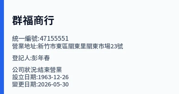 群福商行的照片-統編 47155551(新竹市) 公司登記資料與營業項目詳細圖表