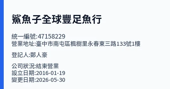 鯊魚子全球豐足魚行的照片-統編 47158229(臺中市) 公司登記資料與營業項目詳細圖表