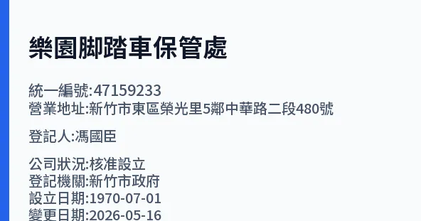樂園脚踏車保管處的照片-統編 47159233(新竹市) 公司登記資料與營業項目詳細圖表