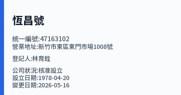 恆昌號的照片-統編 47163102(新竹市) 公司登記資料與營業項目詳細圖表