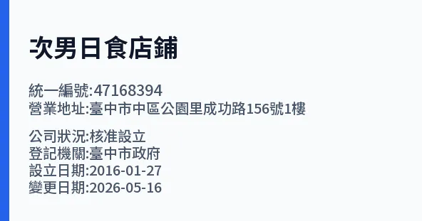 次男日食店鋪的照片-統編 47168394(臺中市) 公司登記資料與營業項目詳細圖表