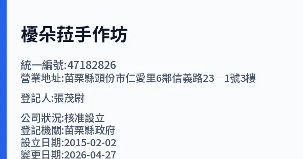 櫌朵菈手作坊的照片-統編 47182826(苗栗縣) 公司登記資料與營業項目詳細圖表