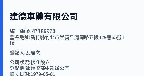 建德車體有限公司的照片-統編 47186978(新竹縣) 公司登記資料與營業項目詳細圖表