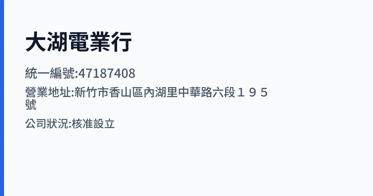 大湖電業行 - 統編 47187408(新竹市) 公司登記資料與營業項目詳細圖表