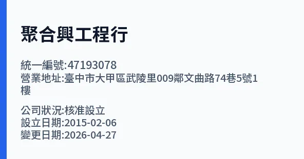 聚合興工程行的照片-統編 47193078(臺中市) 公司登記資料與營業項目詳細圖表