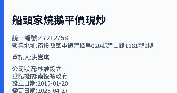 船頭家燒鵝平價現炒的照片-統編 47212758(南投縣) 公司登記資料與營業項目詳細圖表