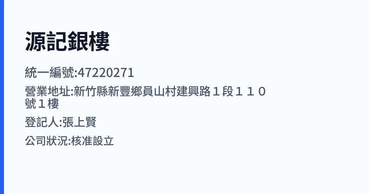 源記銀樓 - 統編 47220271(新竹縣) 公司登記資料與營業項目詳細圖表