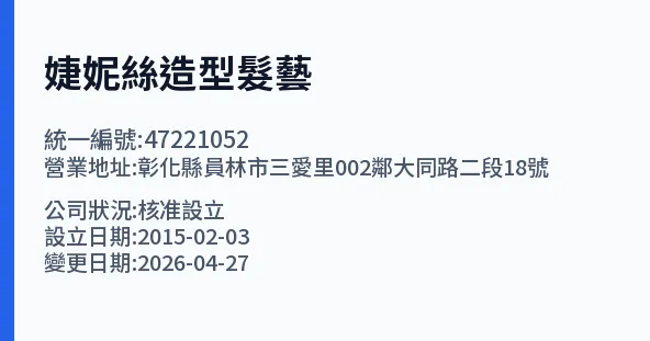 婕妮絲造型髮藝的照片-統編 47221052(彰化縣) 公司登記資料與營業項目詳細圖表