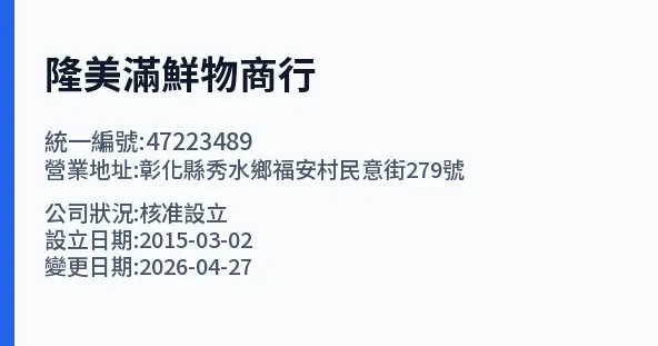 隆美滿鮮物商行的照片-統編 47223489(彰化縣) 公司登記資料與營業項目詳細圖表