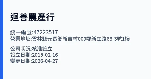 迴善農產行的照片-統編 47223517(雲林縣) 公司登記資料與營業項目詳細圖表