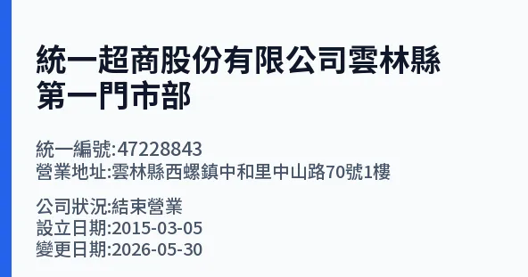 統一超商股份有限公司雲林縣第一門市部的照片-統編 47228843(雲林縣) 公司登記資料與營業項目詳細圖表
