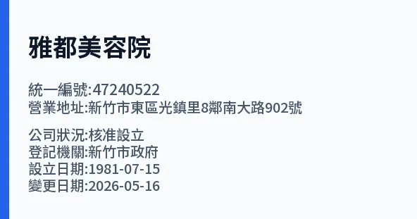 雅都美容院的照片-統編 47240522(新竹市) 公司登記資料與營業項目詳細圖表