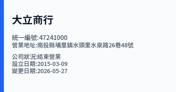 大立商行的照片-統編 47241000(南投縣) 公司登記資料與營業項目詳細圖表