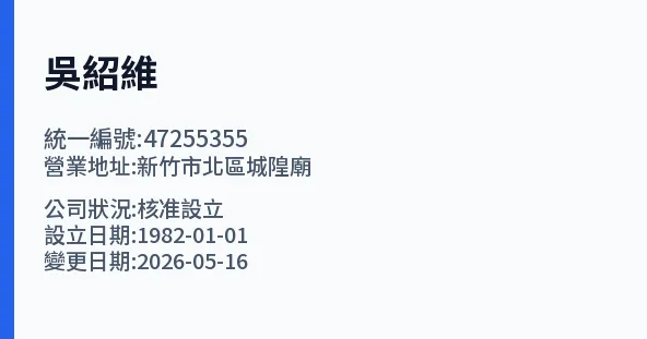 吳紹維的照片-統編 47255355(新竹市) 公司登記資料與營業項目詳細圖表