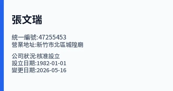 張文瑞的照片-統編 47255453(新竹市) 公司登記資料與營業項目詳細圖表