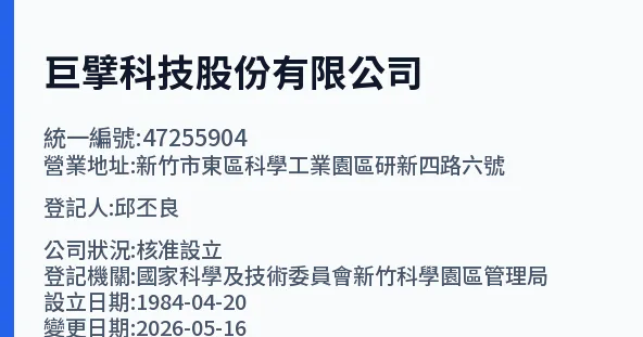 巨擘科技股份有限公司的照片-統編 47255904(新竹市) 公司登記資料與營業項目詳細圖表