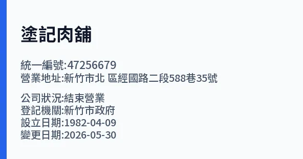 塗記肉舖的照片-統編 47256679(新竹市) 公司登記資料與營業項目詳細圖表