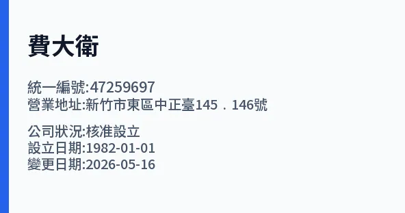 費大衛的照片-統編 47259697(新竹市) 公司登記資料與營業項目詳細圖表