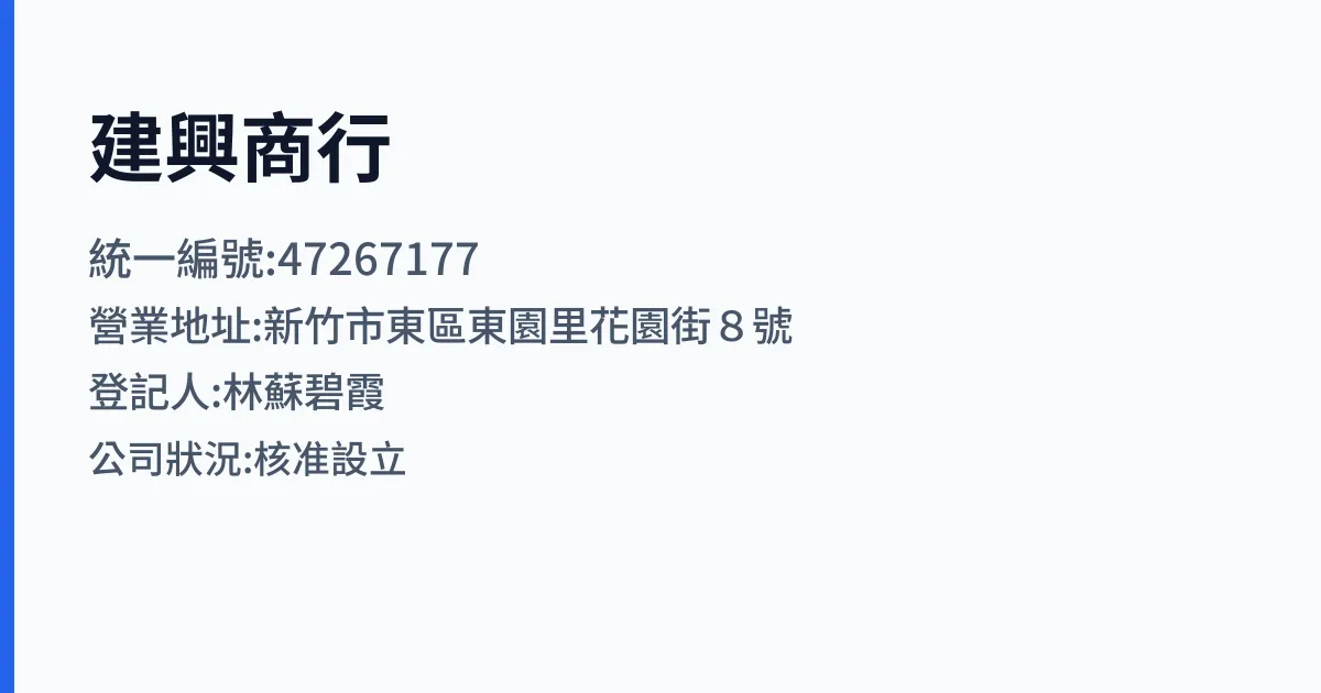 建興商行 - 統編 47267177(新竹市) 公司登記資料與營業項目詳細圖表