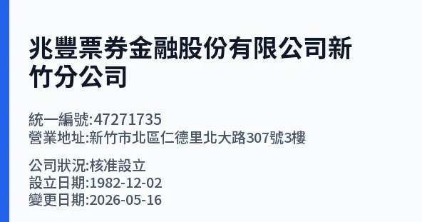 兆豐票券金融股份有限公司新竹分公司的照片-統編 47271735(新竹市) 公司登記資料與營業項目詳細圖表