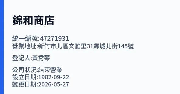 錦和商店的照片-統編 47271931(新竹市) 公司登記資料與營業項目詳細圖表
