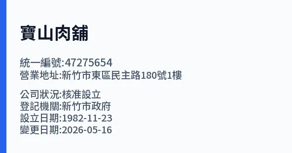 寶山肉舖的照片-統編 47275654(新竹市) 公司登記資料與營業項目詳細圖表