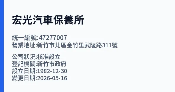 宏光汽車保養所的照片-統編 47277007(新竹市) 公司登記資料與營業項目詳細圖表
