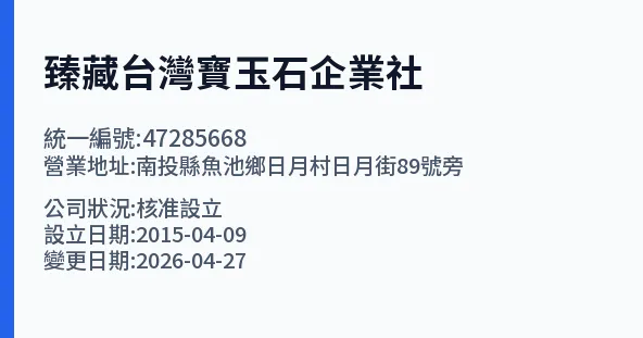 臻藏台灣寶玉石企業社的照片-統編 47285668(南投縣) 公司登記資料與營業項目詳細圖表