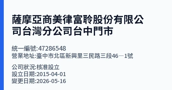 薩摩亞商美律富聆股份有限公司台灣分公司台中門市的照片-統編 47286548(臺中市) 公司登記資料與營業項目詳細圖表