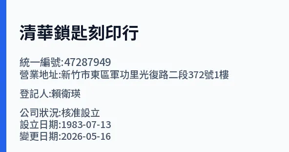 清華鎖匙刻印行的照片-統編 47287949(新竹市) 公司登記資料與營業項目詳細圖表