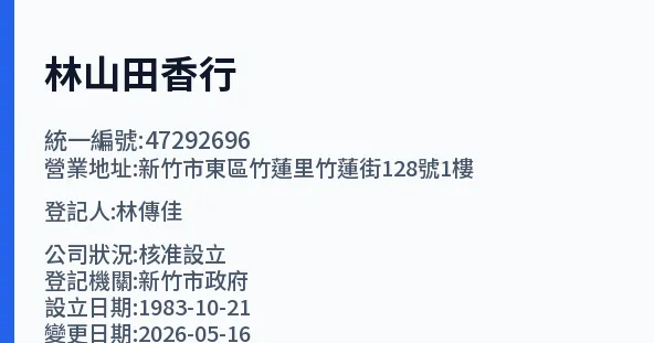 林山田香行的照片-統編 47292696(新竹市) 公司登記資料與營業項目詳細圖表