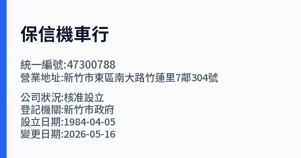 保信機車行的照片-統編 47300788(新竹市) 公司登記資料與營業項目詳細圖表