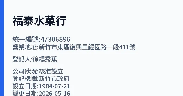 福泰水菓行的照片-統編 47306896(新竹市) 公司登記資料與營業項目詳細圖表