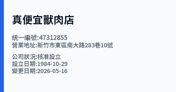 真便宜獸肉店的照片-統編 47312855(新竹市) 公司登記資料與營業項目詳細圖表